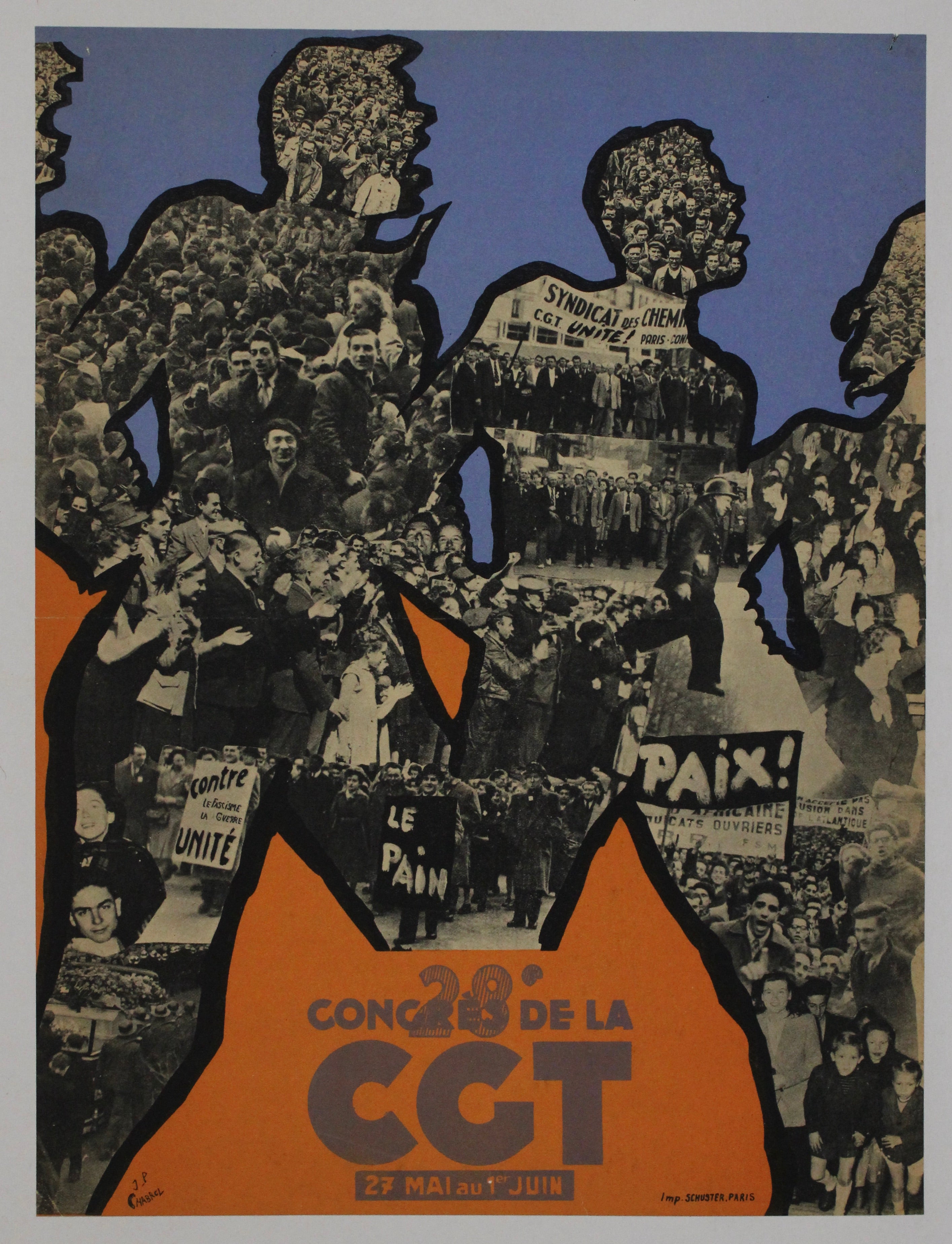 28e congrès de la CGT Circa 1960, JP Chabrel, Original Poster, Affiche ...