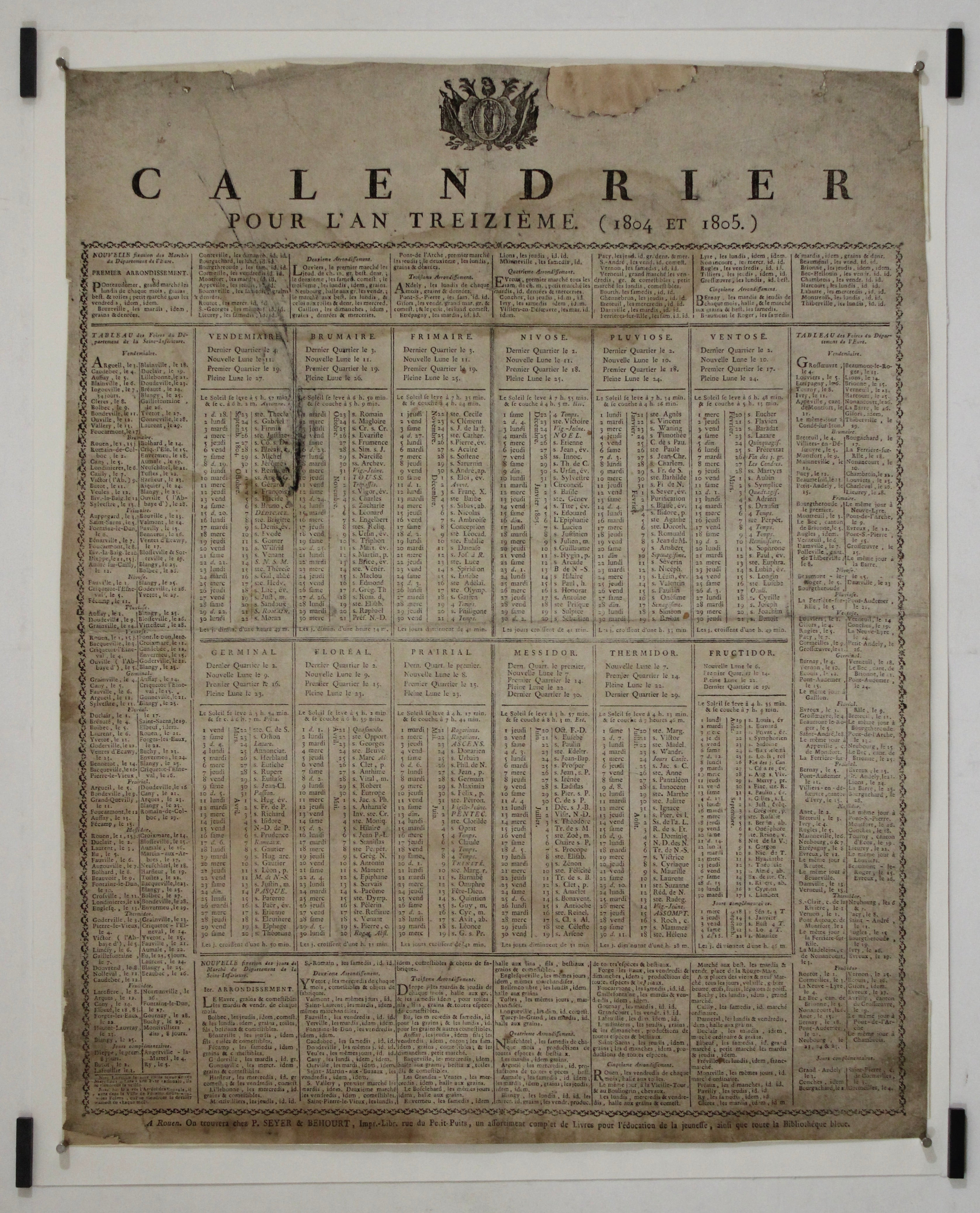 Calendrier pour l'an treizième (1804 et 1805 ) , Original Poster ...