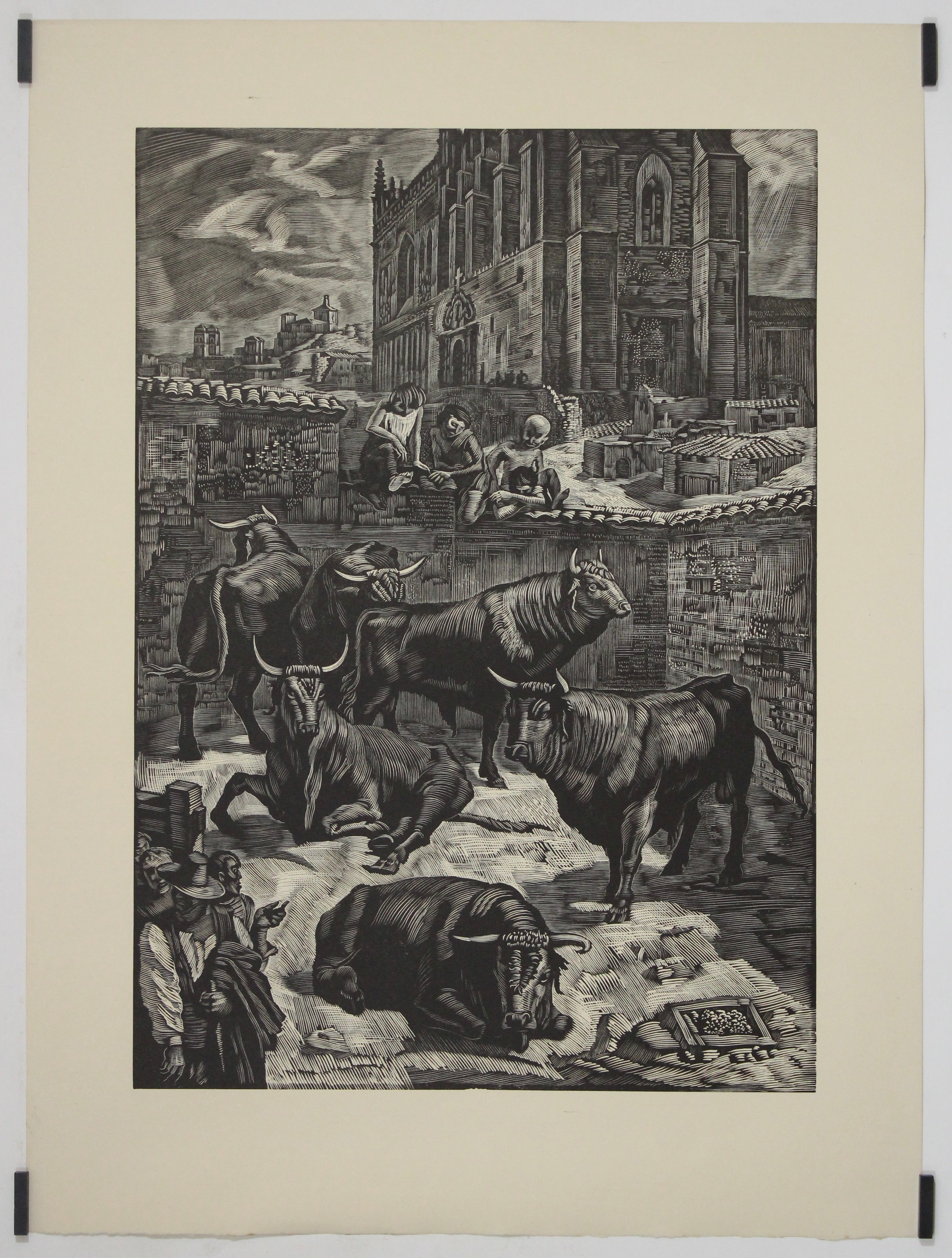Taureaux avant l'arène Circa 1940, Original Lithograph, Lithographie ...