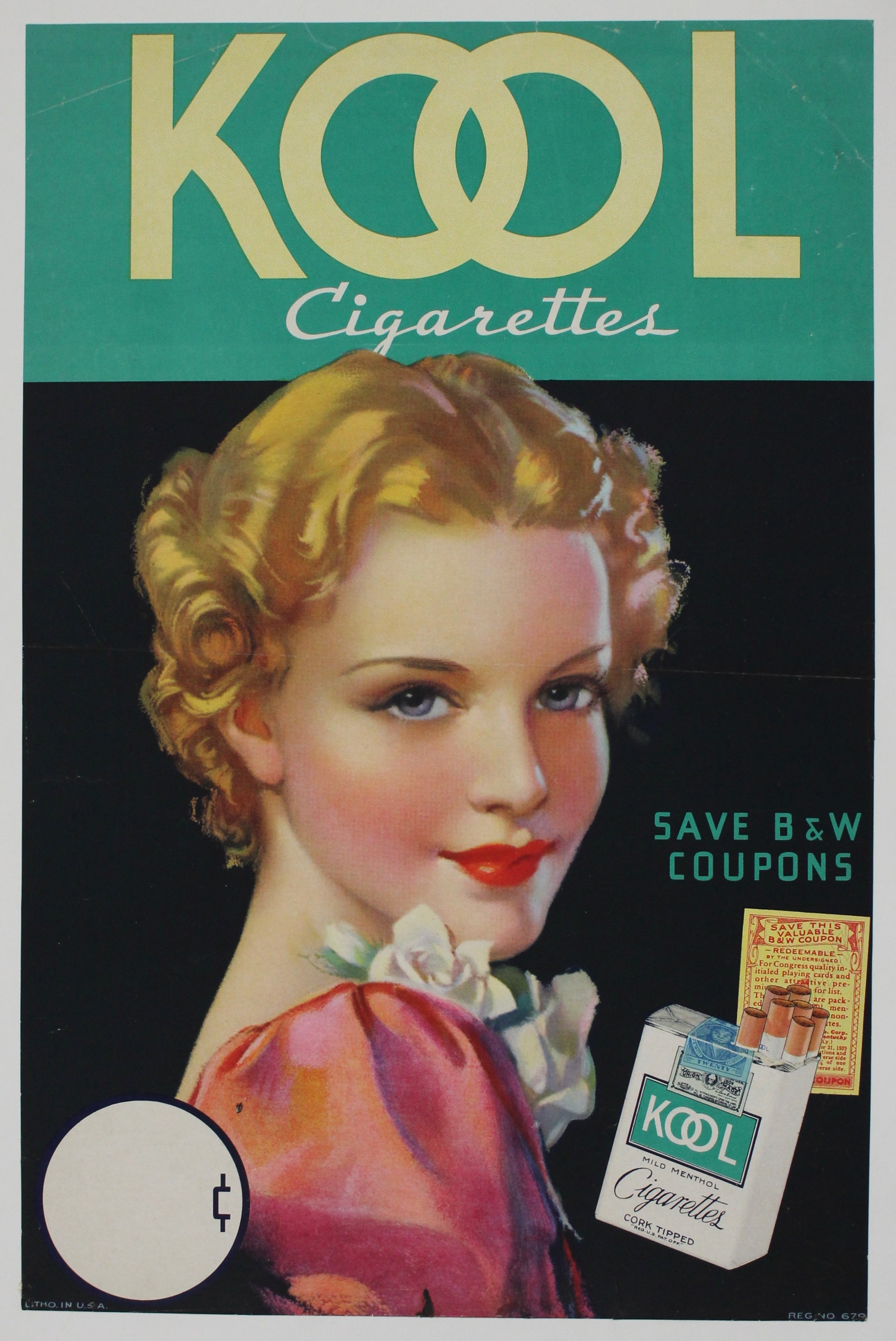 Kool Cigarettes menthol doux Circa 1950, , Affiche originale, Affiche ...