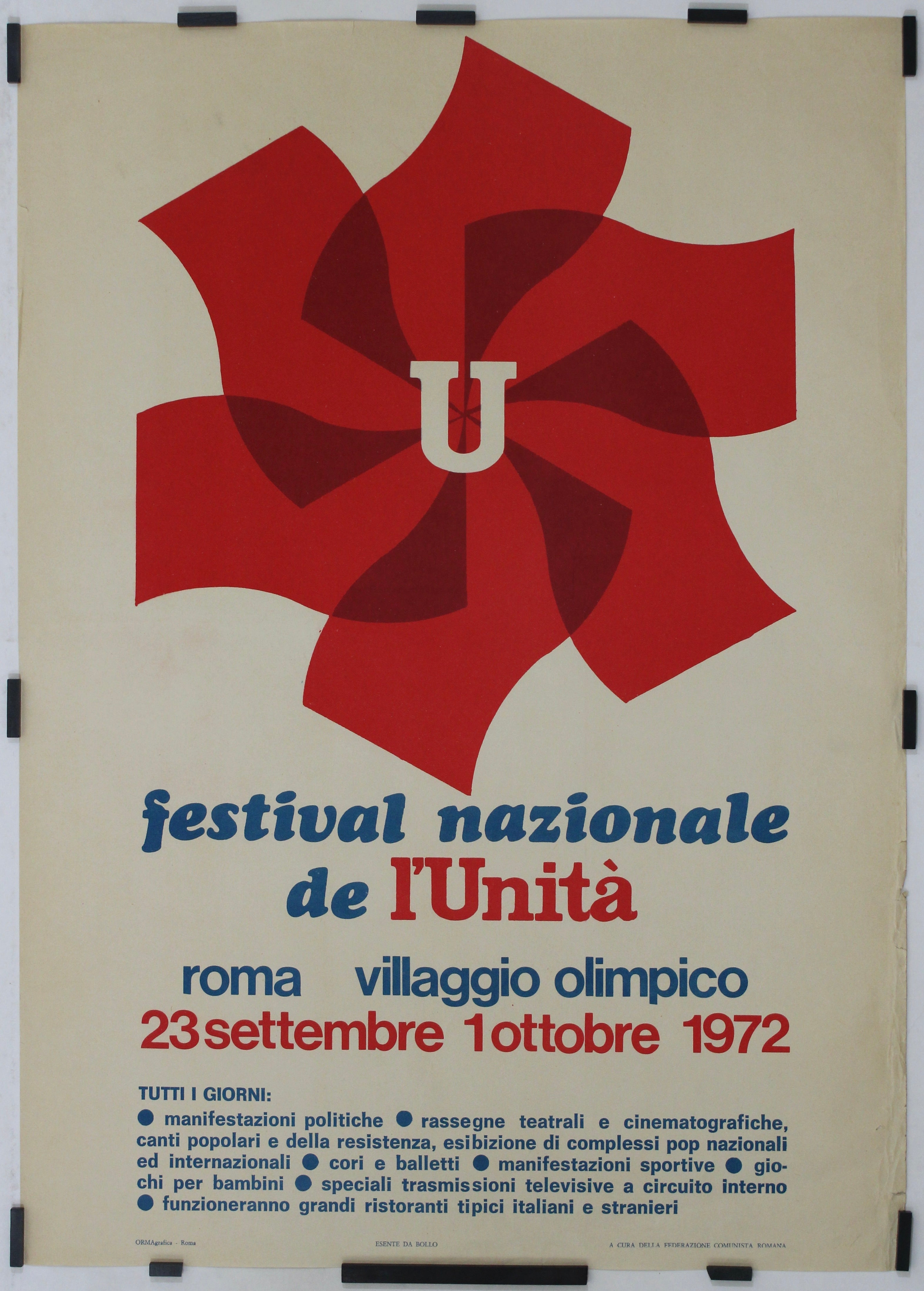 Festival Nazionale de l'Unita - Roma Villaggio Olimpico 1972, Affiche ...
